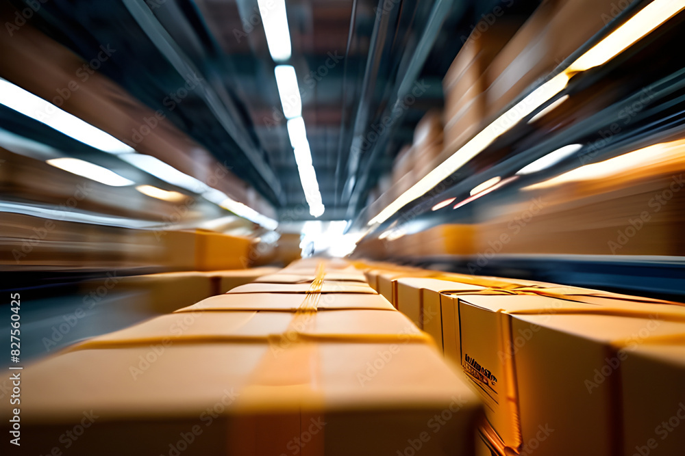 Dynamic blur effect of package conveyor belt symbol in warehouse ...