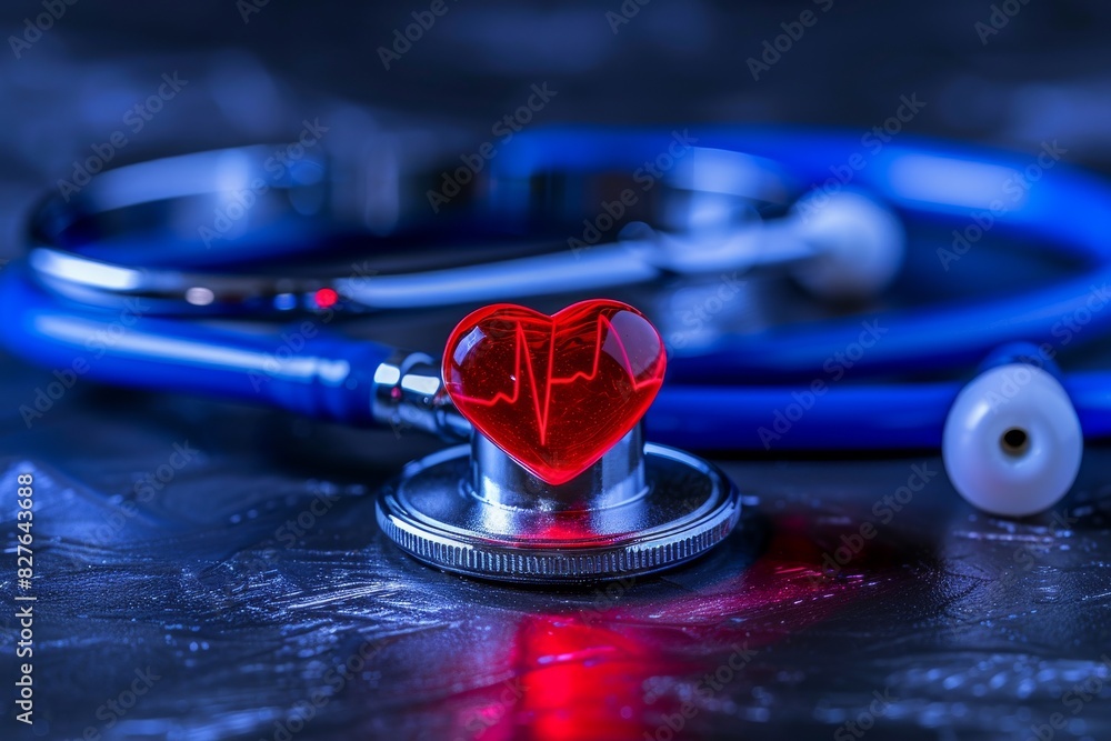 Neon lit stethoscope with vibrant blue and purple hues, emphasizing ...