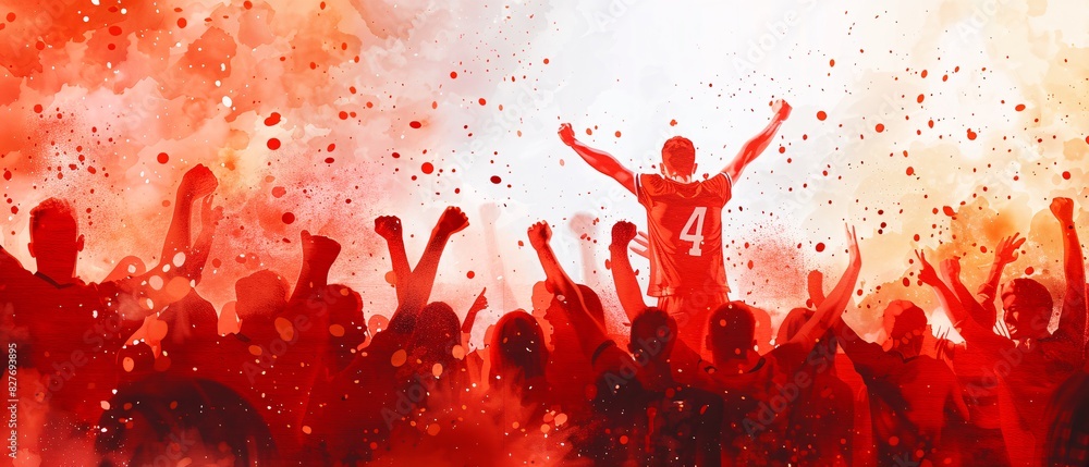 watercolor illustration of excited emotional crowd of sport fans ...