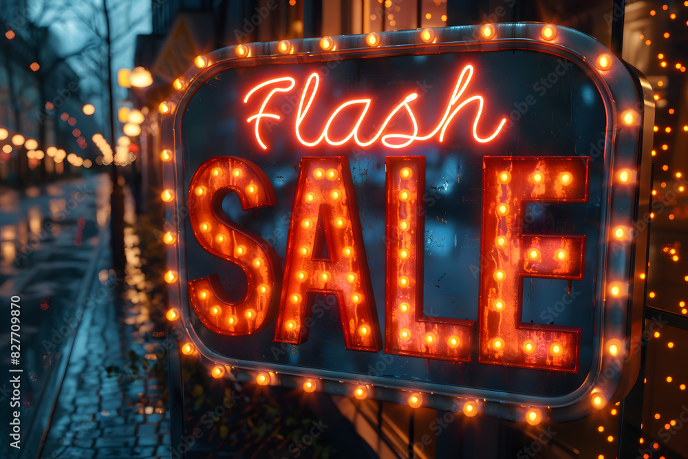 Vibrant neon lighting sign in the Flash SALE 3d render style for web ...
