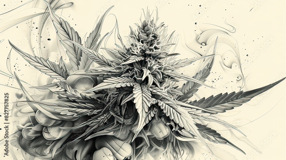 Exploded view of a cannabis flower showing cannabinoids, technical ...