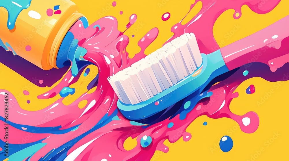 Vibrant and playful 2d cartoon illustration featuring a toothpaste tube ...