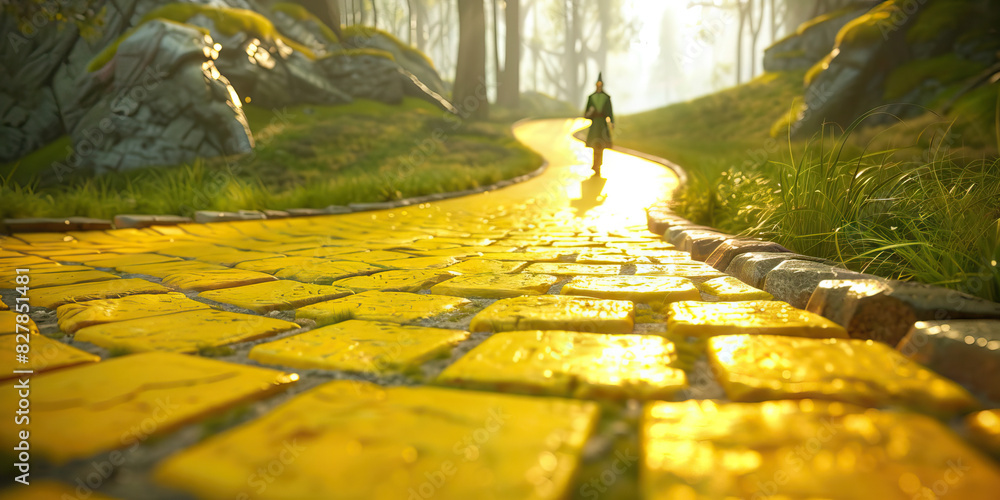 Yellow Brick Road - A traveler walks down a winding path, the iconic ...