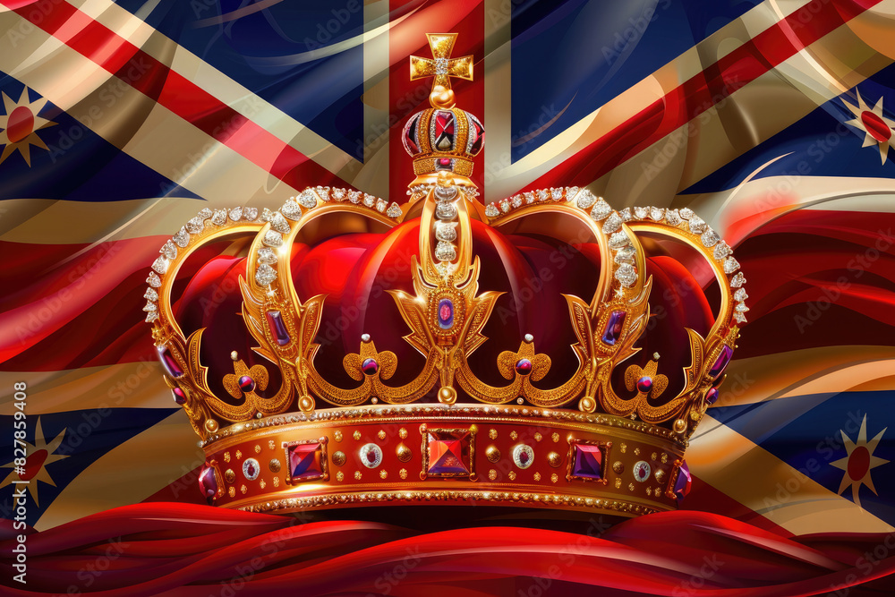 Crown on the background of the UK flag. National holiday of the ...