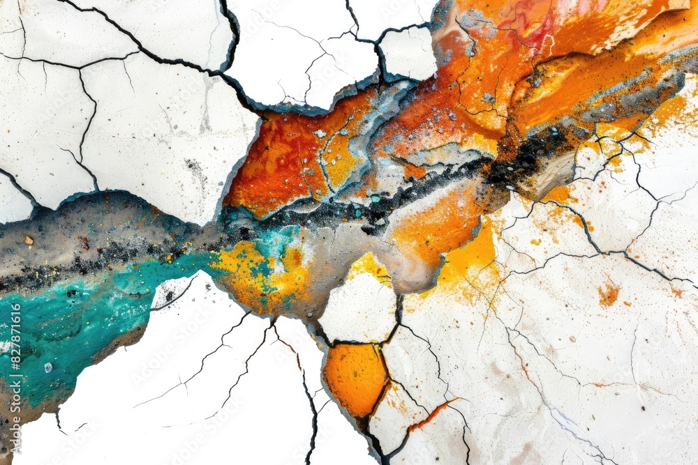 Aerial view of a brightly colored ground with a central collapsed ...