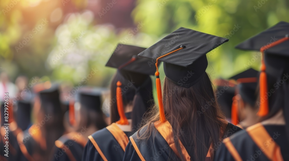 Graduation Ceremony with Students in Caps and Gowns, Academic ...