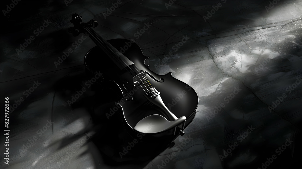 Artistic shot of a violin resting on a dark surface, with light ...