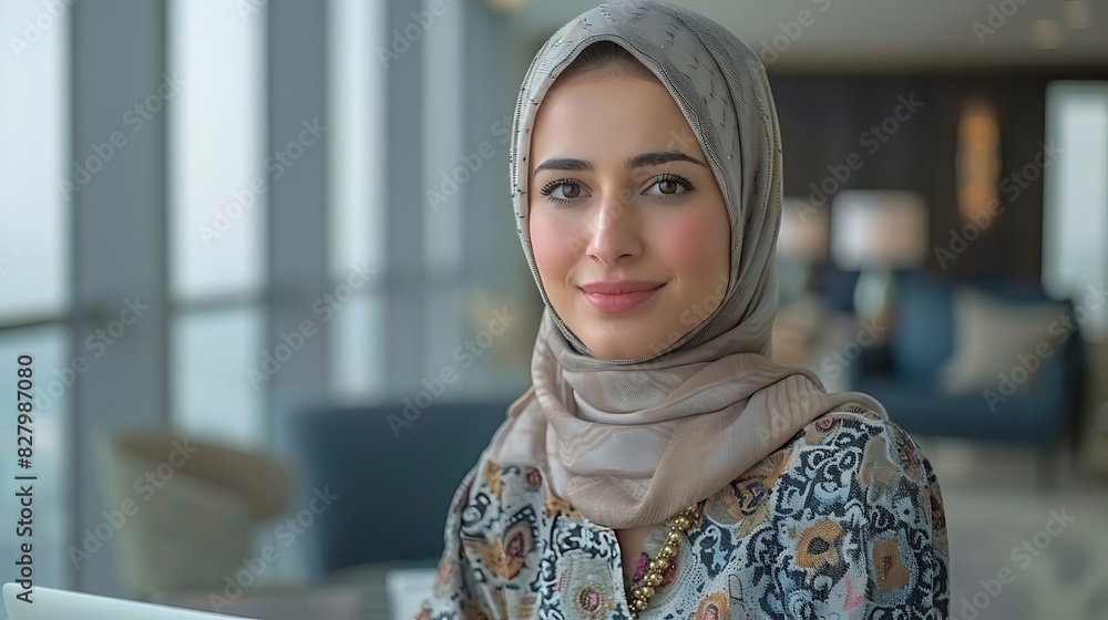 Middle-eastern businesswoman wearing traditional arab abaya working in ...