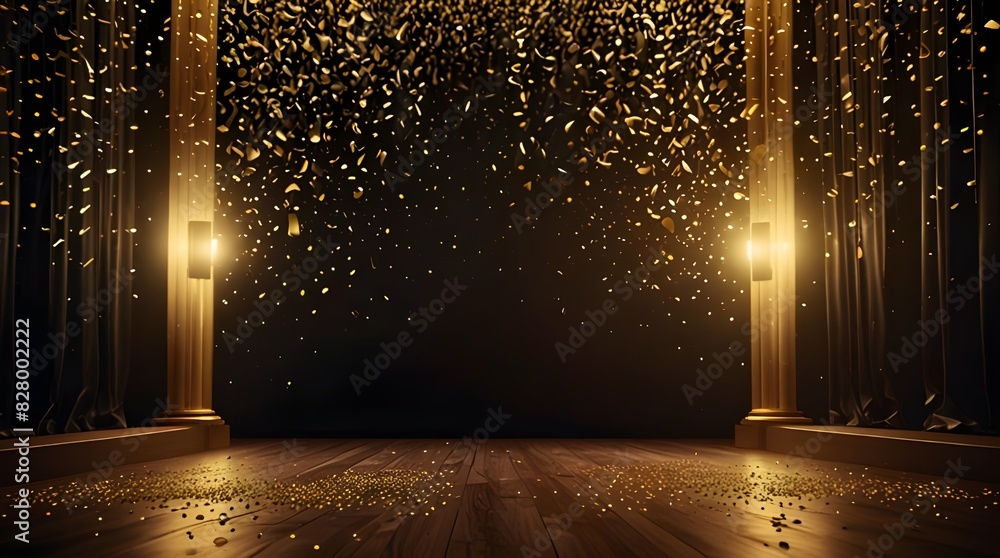 Award Ceremony Stage Mockup with Golden Confetti Rain,awards show ...