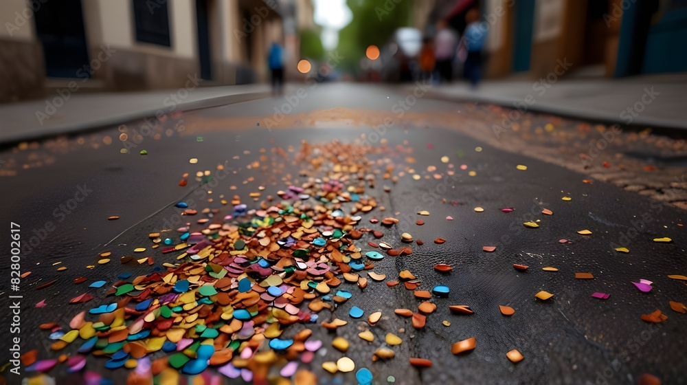 Colorful Confetti Litters the Street,festival cleanup, parade route ...