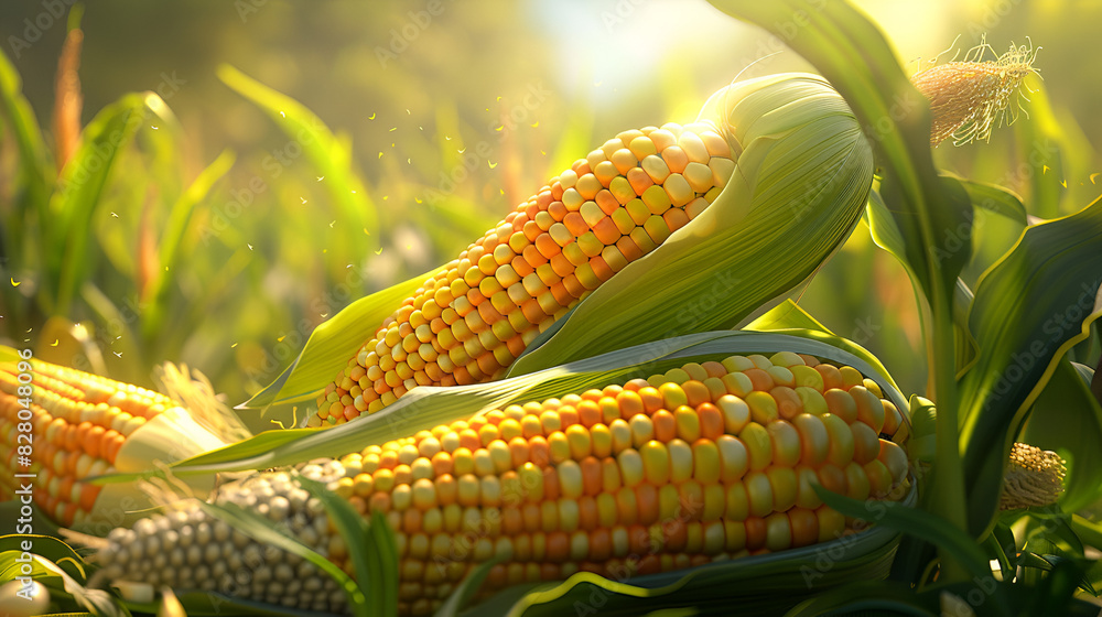 mazorcas de maiz amarillo rico y delicioso elote en un campo donde hubo ...