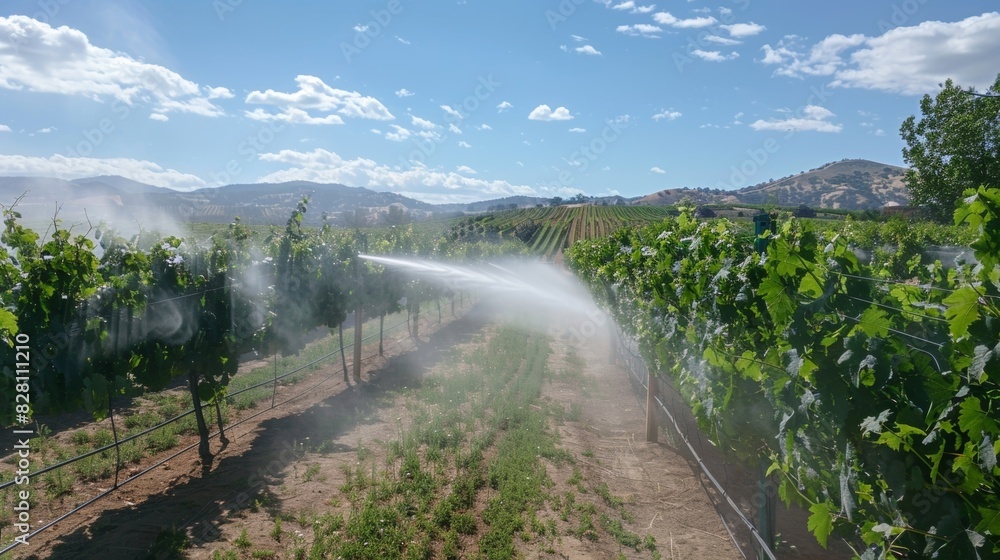 A misting system installed in the vineyard using recycled water to ...
