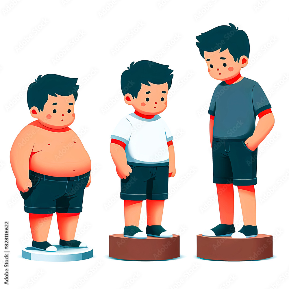 Vector illustration showing a school child's weight loss transition ...