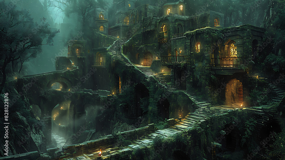 illustration of mythical labyrinth filled twisting corridors hidden ...