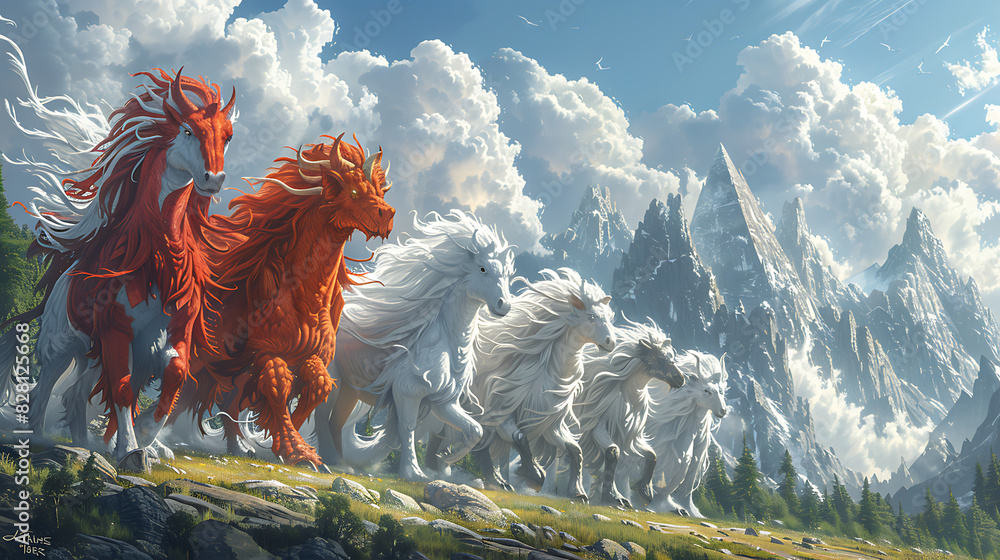 illustration of a mythical menagerie featuring legendary beasts from ...