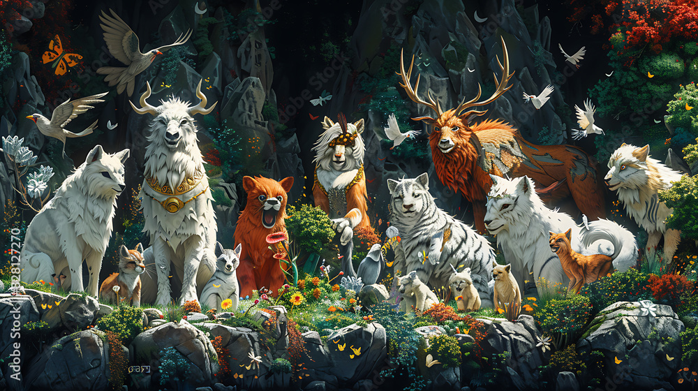 illustration of a mythical menagerie featuring legendary beasts from ...