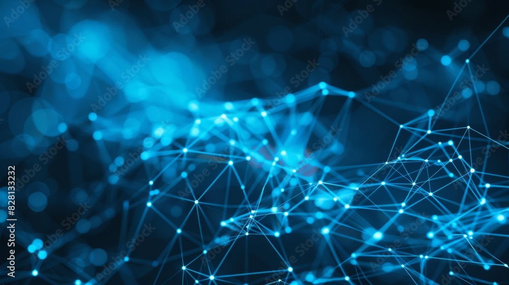 Abstract Technology Background With Blue Glowing Connection Lines And Dots Against A Dark Blue