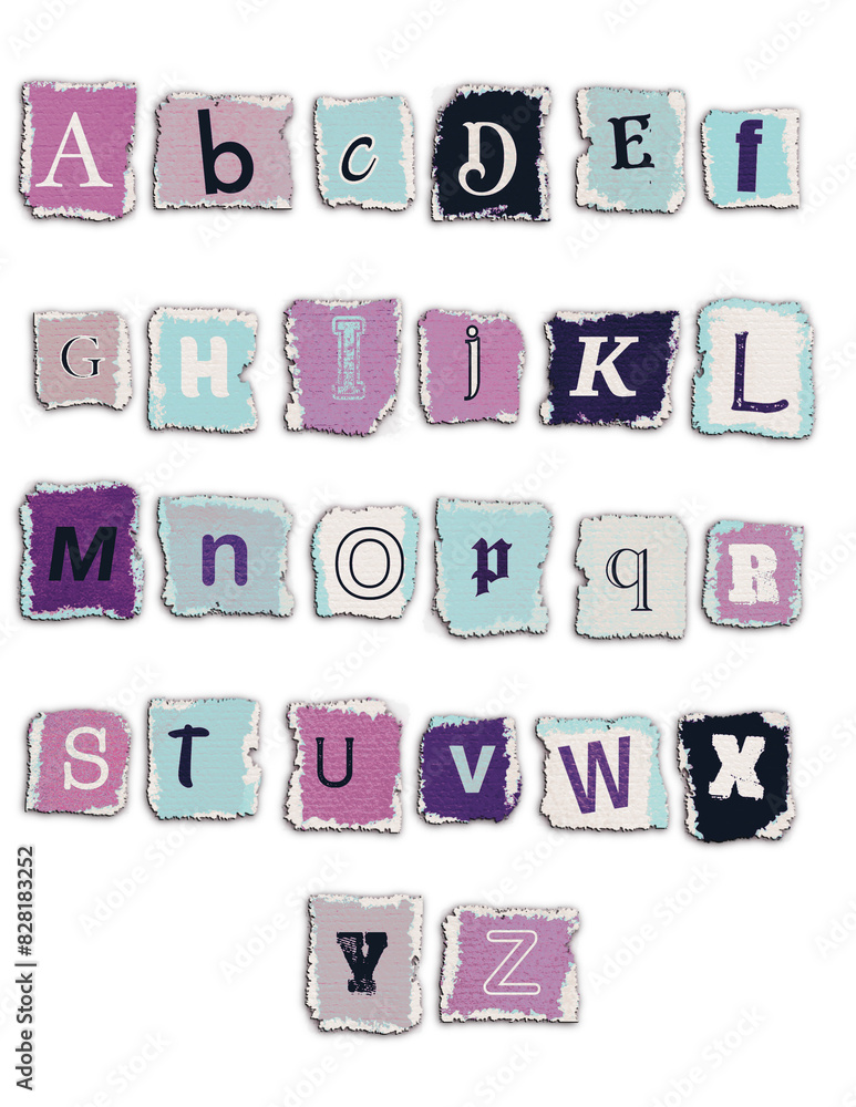 hyper realistic colorful paper cut out ransom letters set, 3d ...