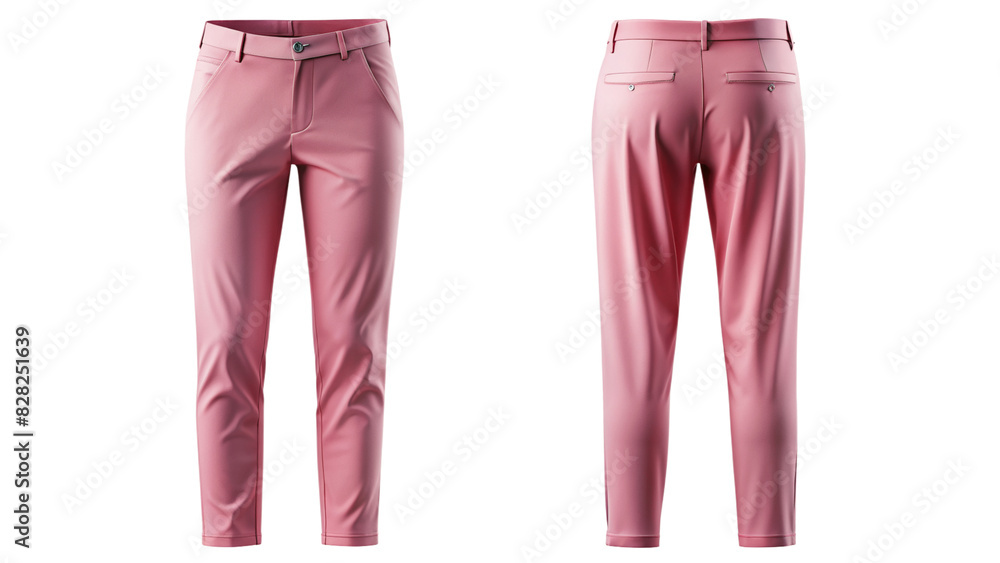 Pink slim fit women's dress pants front and back view isolated PNG on ...