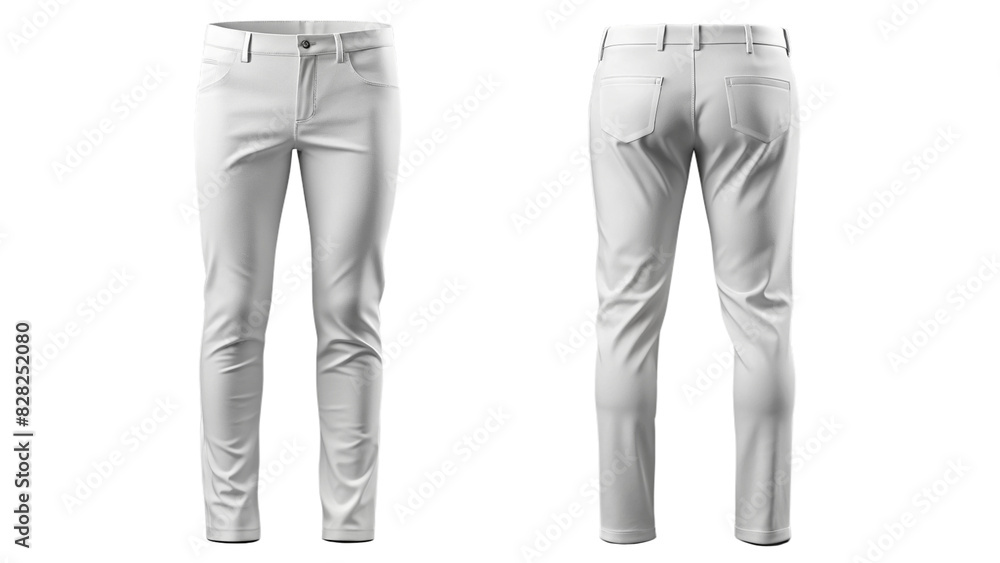 White slim fit pants front and back view mockup isolated PNG on ...