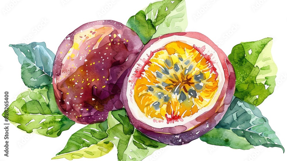 Watercolor Clip art of Passion Fruit Leaf white background Stock ...
