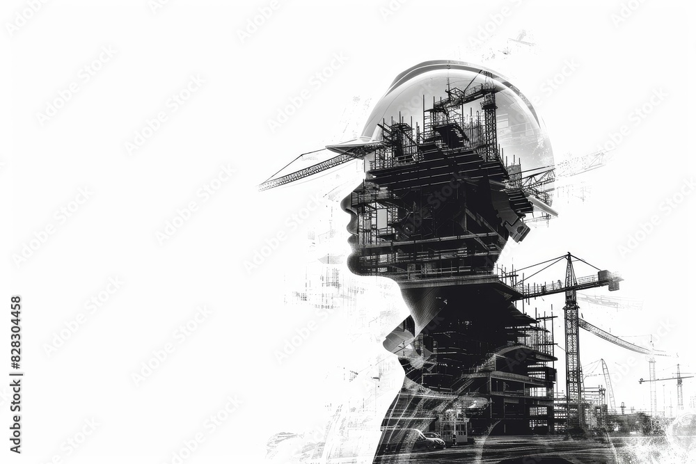 Building construction engineering with double exposure graphic design ...