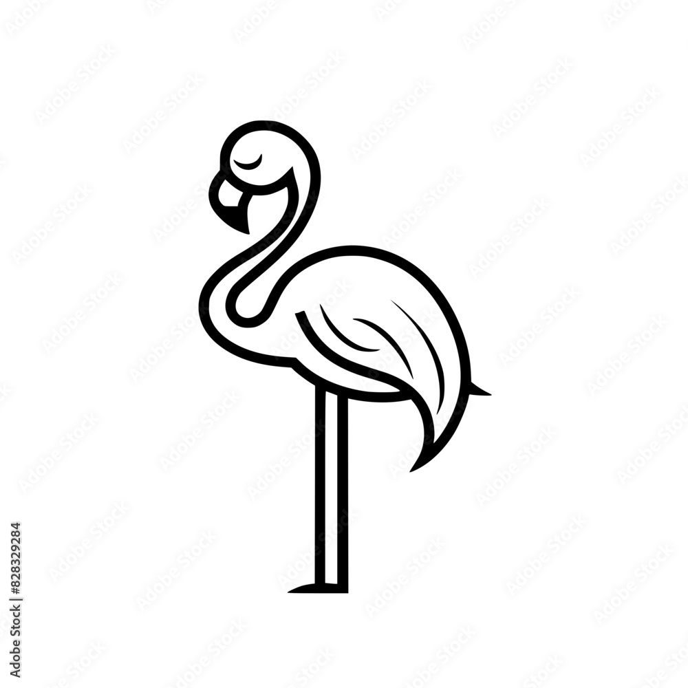 Minimalist Cartoon Flamingo Line Drawing,Simple black and white line ...