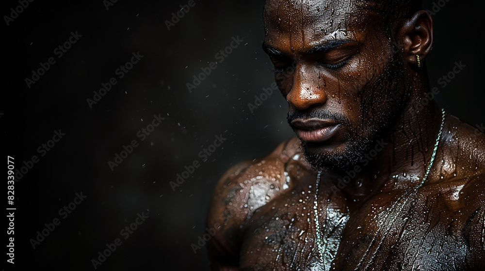 Photo of muscular man that stands on black background. Confident ...