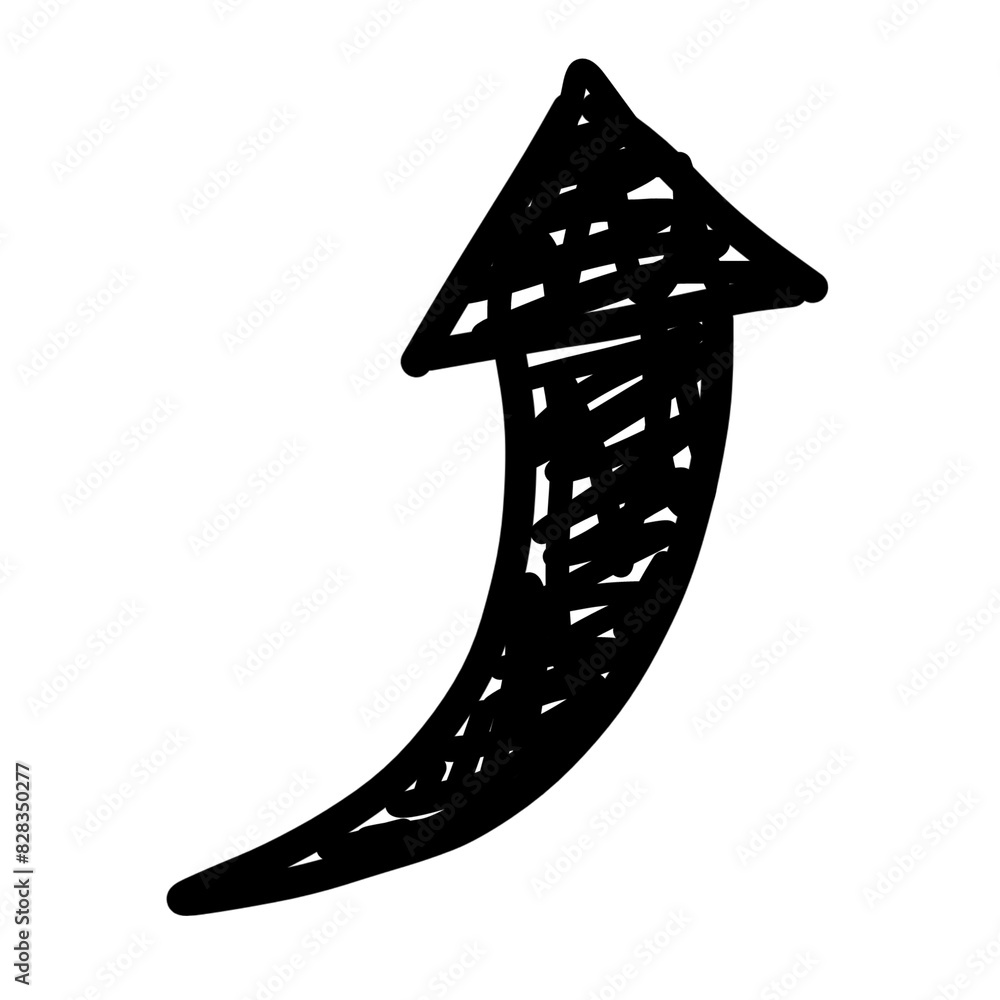 Hand drawn doodle arrow. Curved arrow with transparent background ...