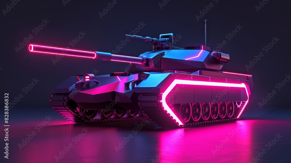 Futuristic chibi tank with neon lights, side view Bright neon accents ...