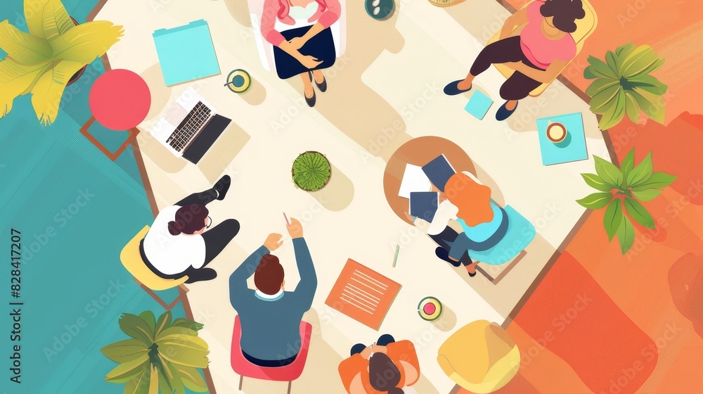 client meeting chibi art flat design top view consultation room theme ...