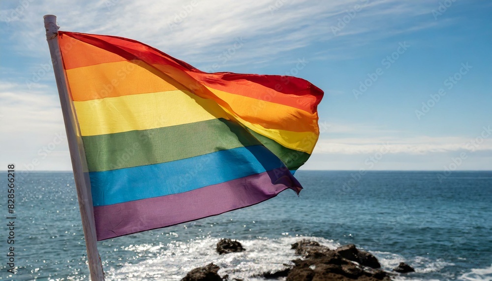 lgbt flag against ocean sea whater background, pride parade, lgbt pride ...