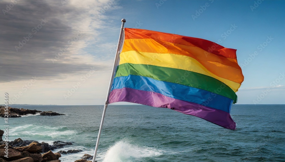 lgbt flag against ocean sea whater background, pride parade, lgbt pride ...