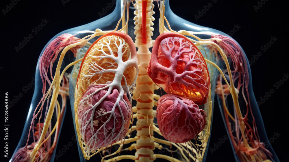 Illustration of the detailed anatomy of the upper part of the human ...