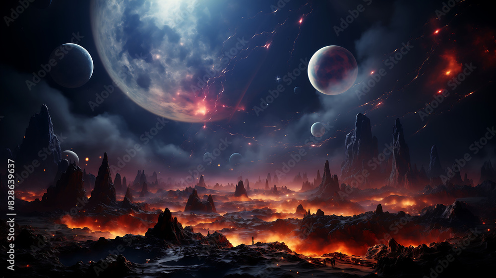Fantasy Planet Landscape destroy concept cosmic art background with ...