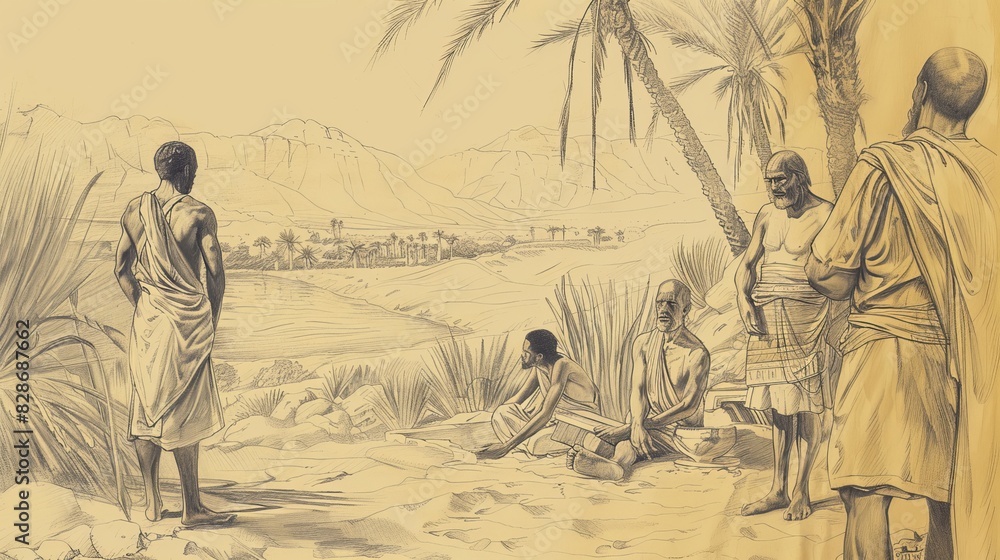 Philip Converts Ethiopian Eunuch, Baptism in Desert Oasis, Biblical ...