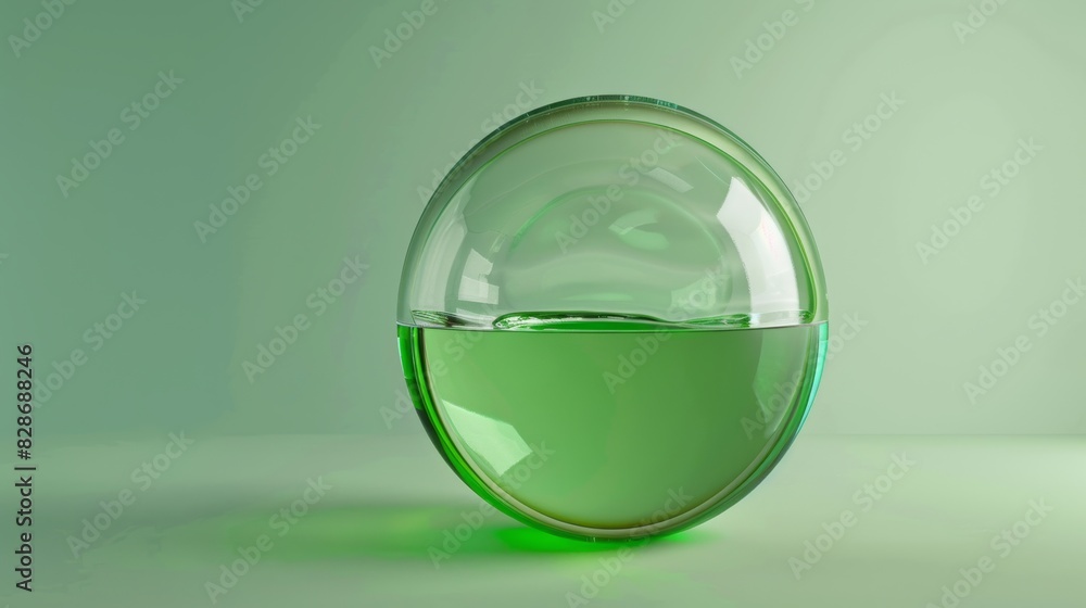 Translucent glass sphere with green liquid inside and irregular round ...