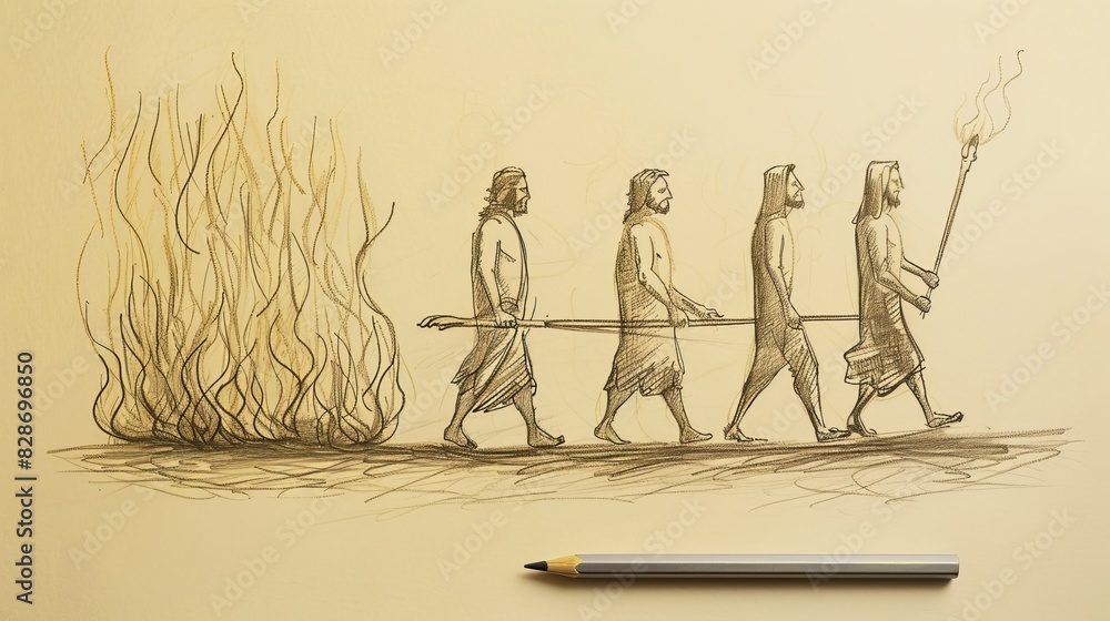 Fiery Furnace with Shadrach, Meshach, Abednego Unharmed, Fourth Figure ...