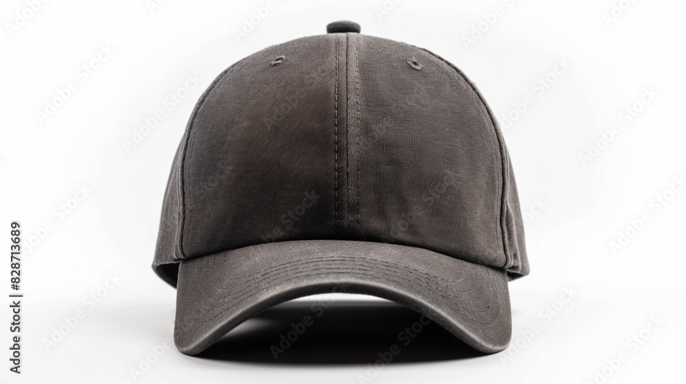 plain black baseball cap front view on a white background without logos ...