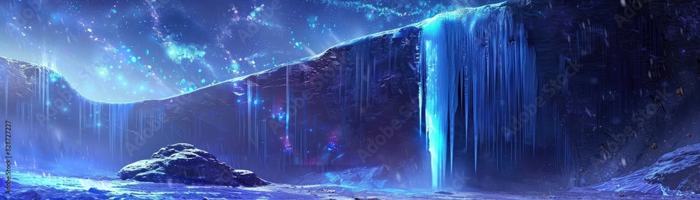 Stunning digital art of a mesmerizing ice waterfall in a mystic blue ...