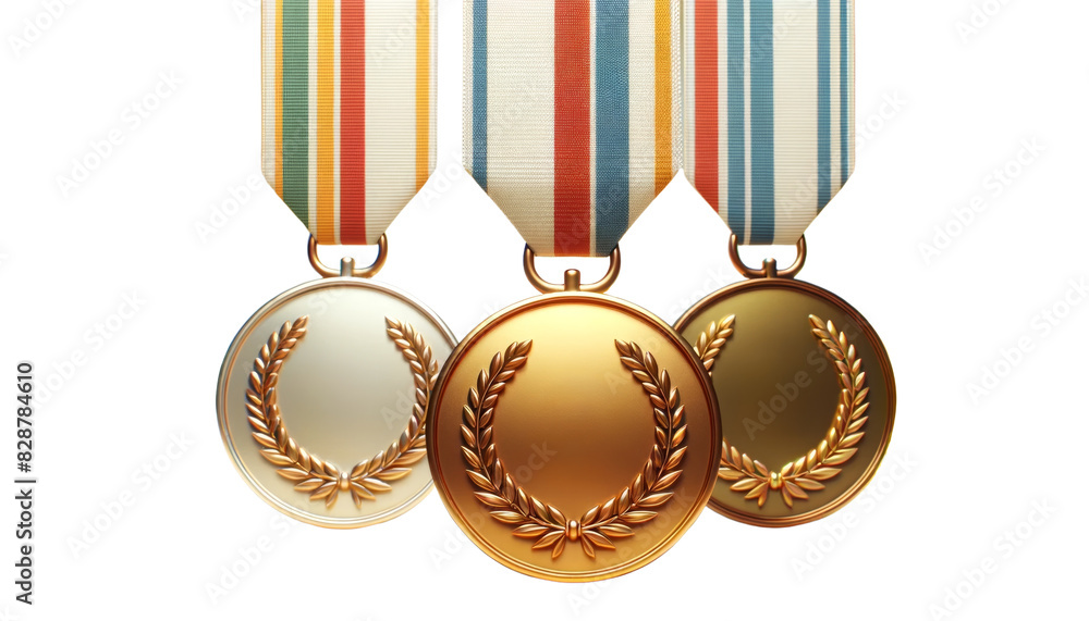 Gold, silver and bronze medals, sport athlete winners award with ...