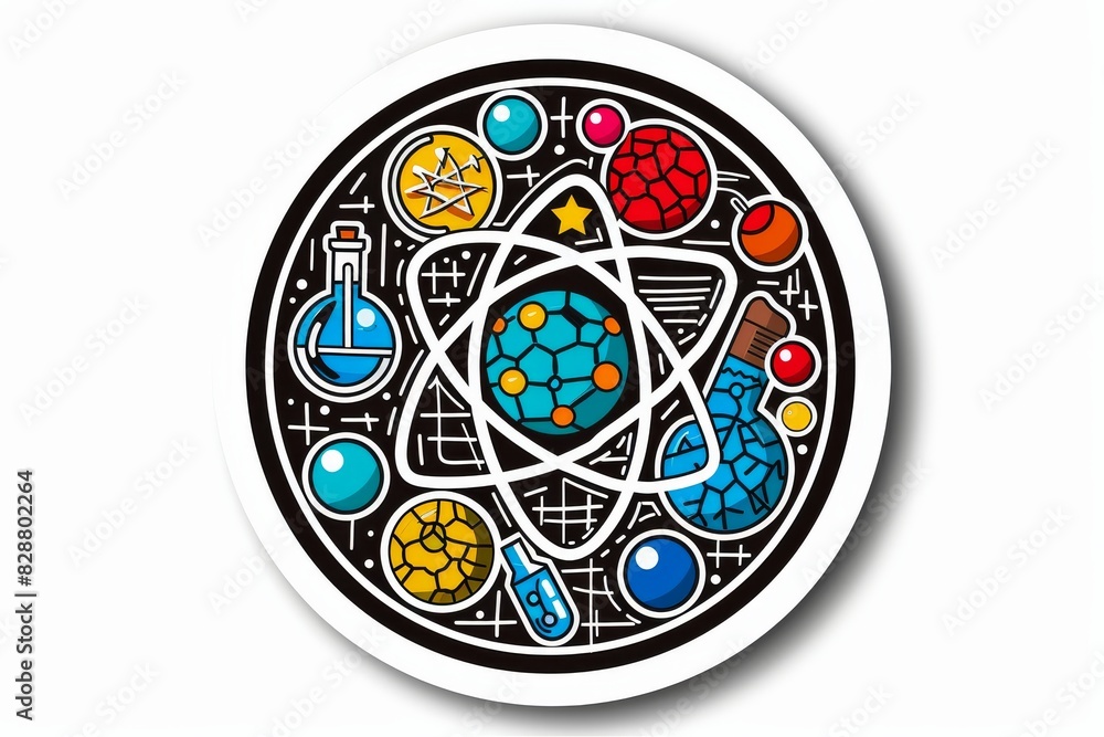 Circular stained glass design featuring scientific and astrological ...