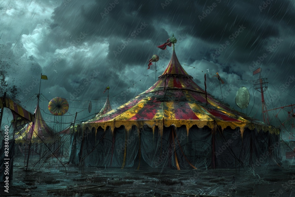 Nightmarish Circus Under Stormy Sky - Creepy Tents, Sinister Clowns ...