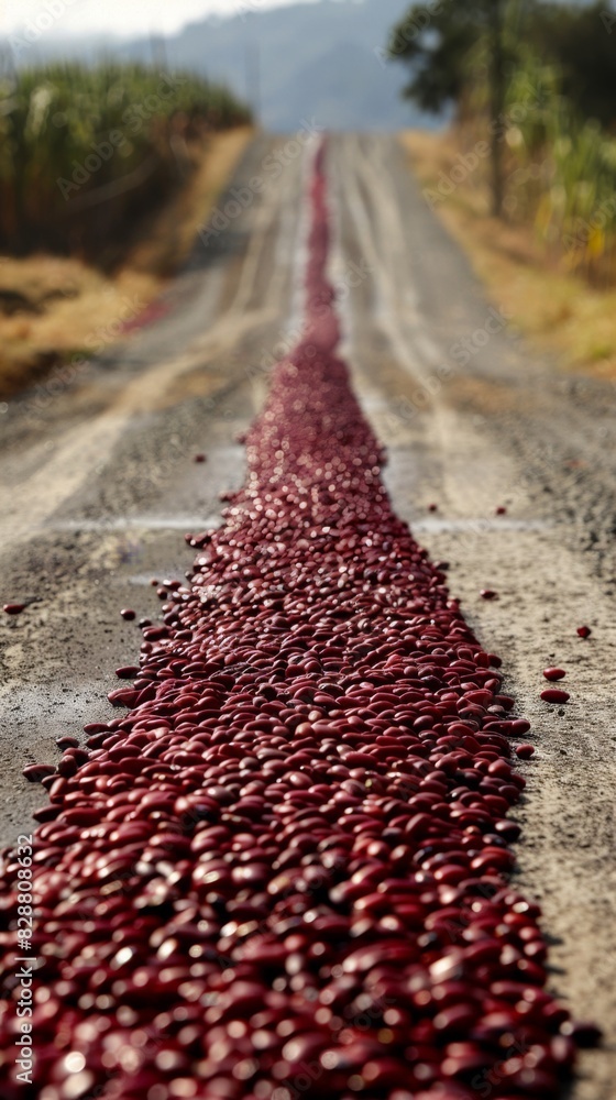 A pile of red beans, forming an empty road in the middle,Path Through ...