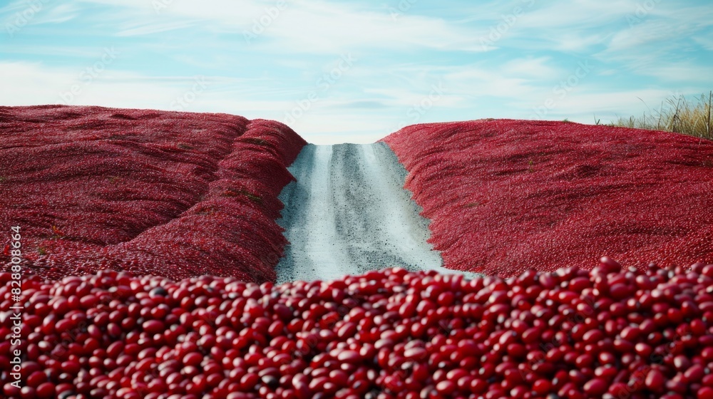 A pile of red beans, forming an empty road in the middle,Path Through ...