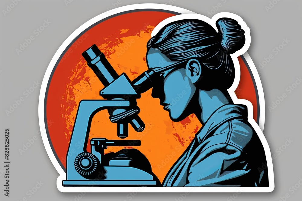 Iconic depiction of a female scientist using a microscope, highlighting ...