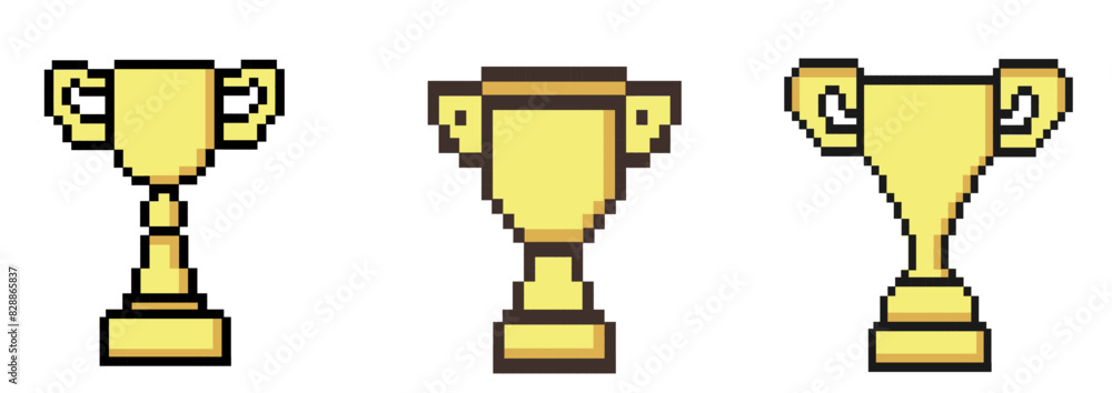 Pixel art Golden trophy cup icon vintage, 8 bit, 80s, 90s games ...
