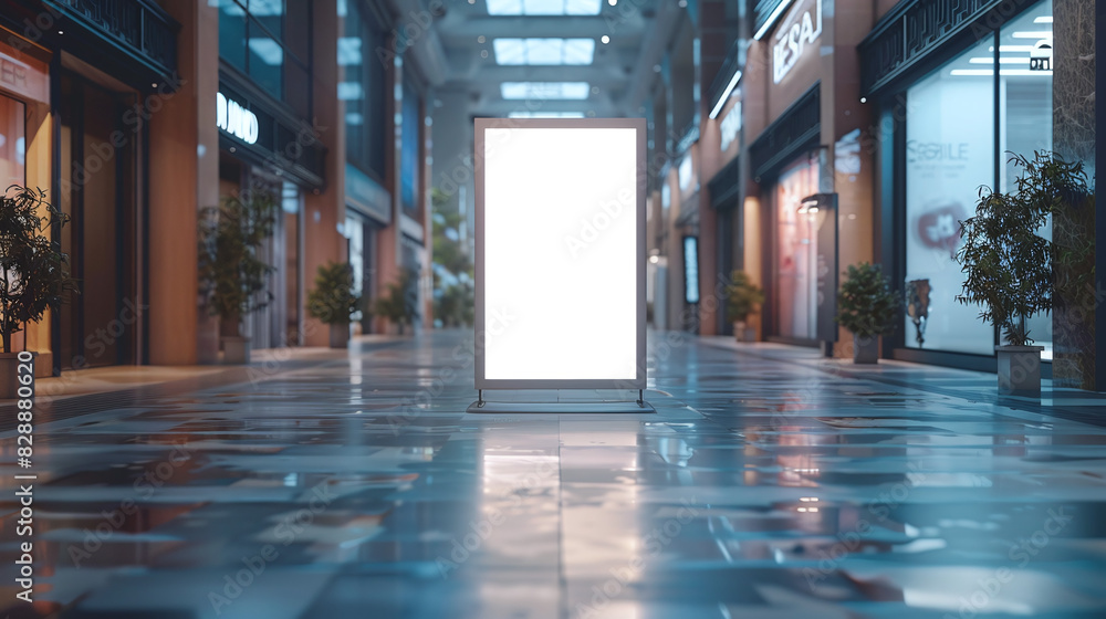 roll up mockup poster stand in an shopping center or mall environment ...