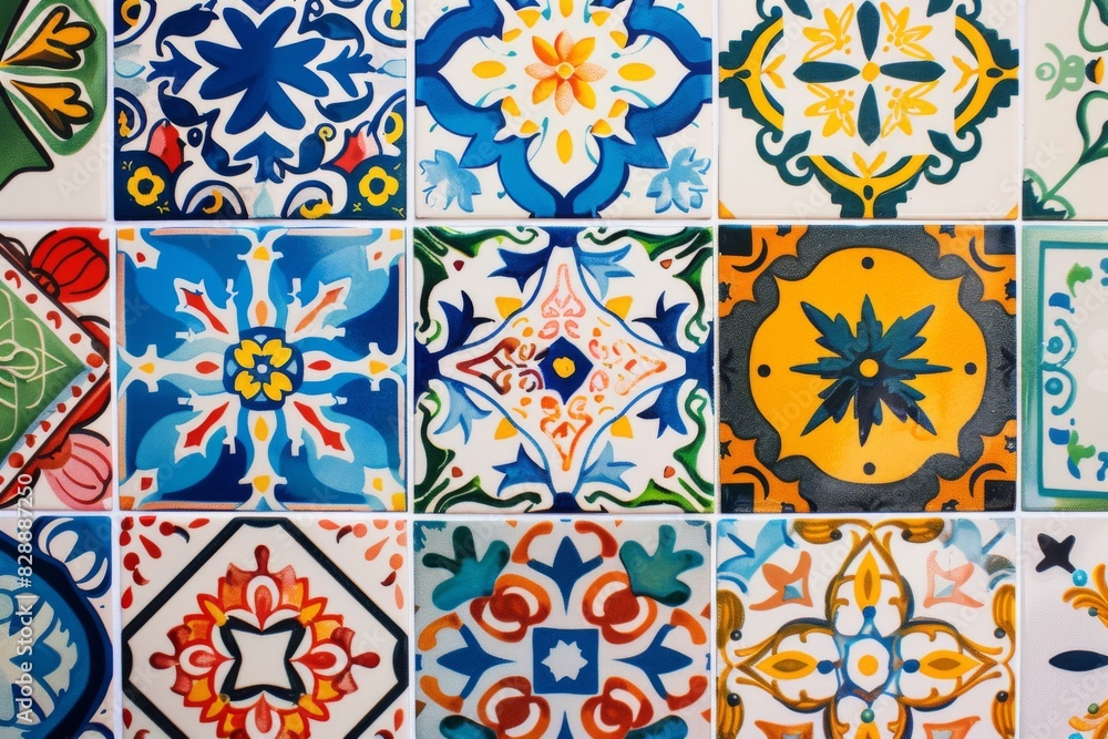 Vivid and intricate traditional Spanish ceramic tiles captured in a ...