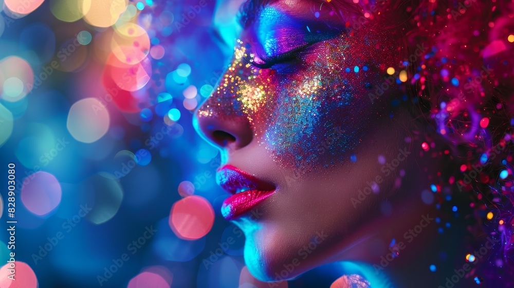 Drag queen performance, vibrant makeup, extravagant costume, spotlight ...